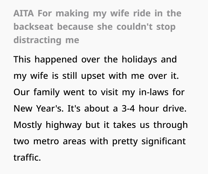 AITA for Making My Wife Ride in the Backseat Because She Was ...