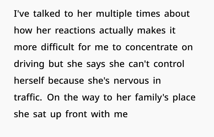 AITA for Making My Wife Ride in the Backseat Because She Was ...